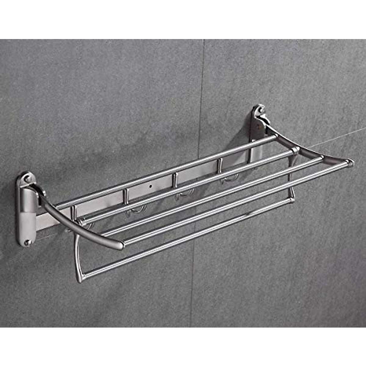 ELLO&ALLO Towel Racks for Bathroom Shelf with Foldable Towel Bar Holder and Hooks Wall Mounted Multifunctional Racks, Brushed Nickel