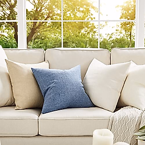 Anickal Set of 2 Grey Blue Pillow Covers 18x18 Inch Rustic Linen Square Decorative Throw Pillow Covers for Sofa Couch Farmhouse Home Decorations