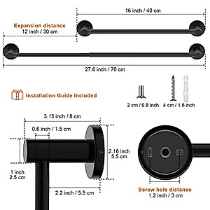 2 Pack Adjustable Single Bath Towel Bar 16 to 27.6 Inch, ZUEXT Oil Rubbed Black Stainless Steel Towel Holder Hanger,Expandable Wall Mounted Towel Rail for Bathroom Kitchen,1" Tube Towel Rail Racks
