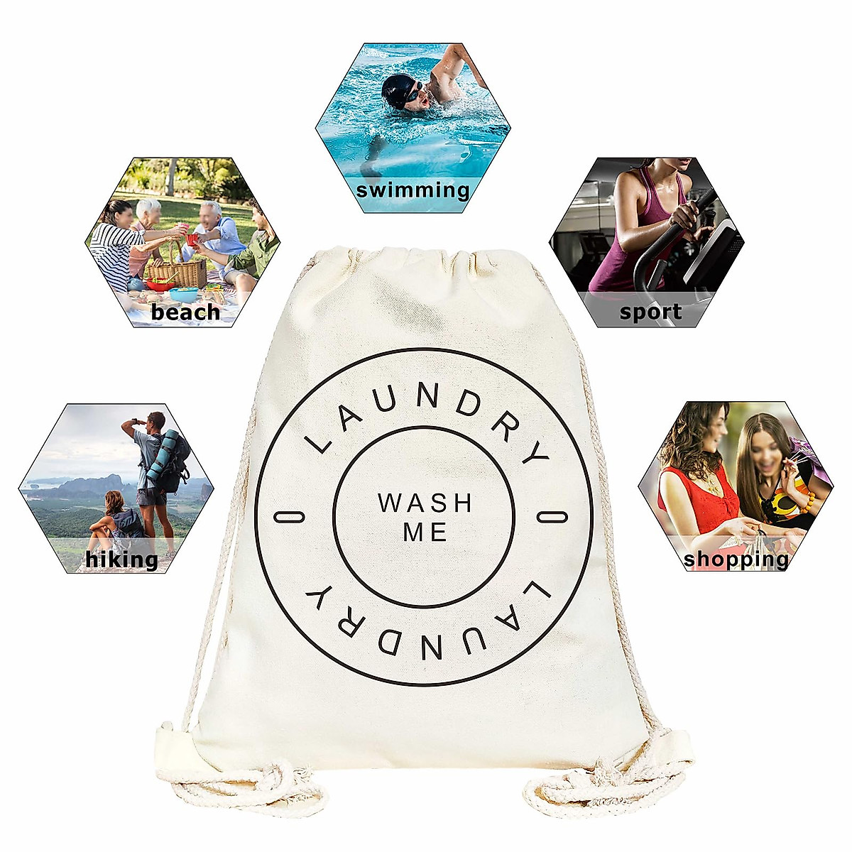 MOSITU Cotton Drawstring Backpack Canvas Laundry Drawstring Bag Cute Backpack for Women Gift Resuable Grocery Drawstring Bag Storage Draw String Bag Cinch Bag Sackpack