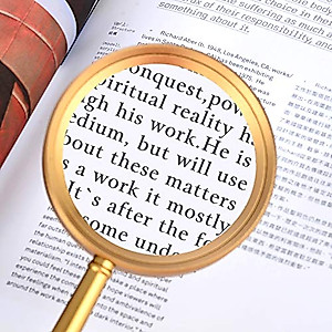 Magnifying Glass,5X Handheld Magnifier with Large Glass Lens and Metal Handle, Magnifying Glasses for Reading, Close Work, Hobbies, Inspection, Science and Crafts, Great for Seniors and Kids (Gold)