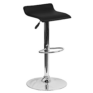 Flash Furniture Athens 2 Pack Contemporary Black Vinyl Adjustable Height Barstool with Solid Wave Seat and Chrome Base