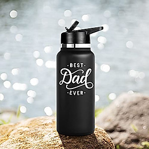 OTTIO Best Dad Ever Water Bottle, Gifts for from Daughter - 32oz Insulated Bottle Men, Tumbler Christmas Son, Father Day Gift & Birthday New Dad, Black