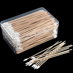Norme 500 Pieces Cleaning Swabs, Pointed/Round Tip with Wooden Handle Cleaning Swabs Buds for Jewelry Ceramics Electronics in Storage Case (6 Inch, Pointed Tip)