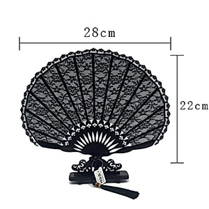ZAEGO Chinese Fan Black Embroidery Shell-shaped Lace Cheongsam Folding Fan Dance Ancient Style Small Round Fan Japanese Fan