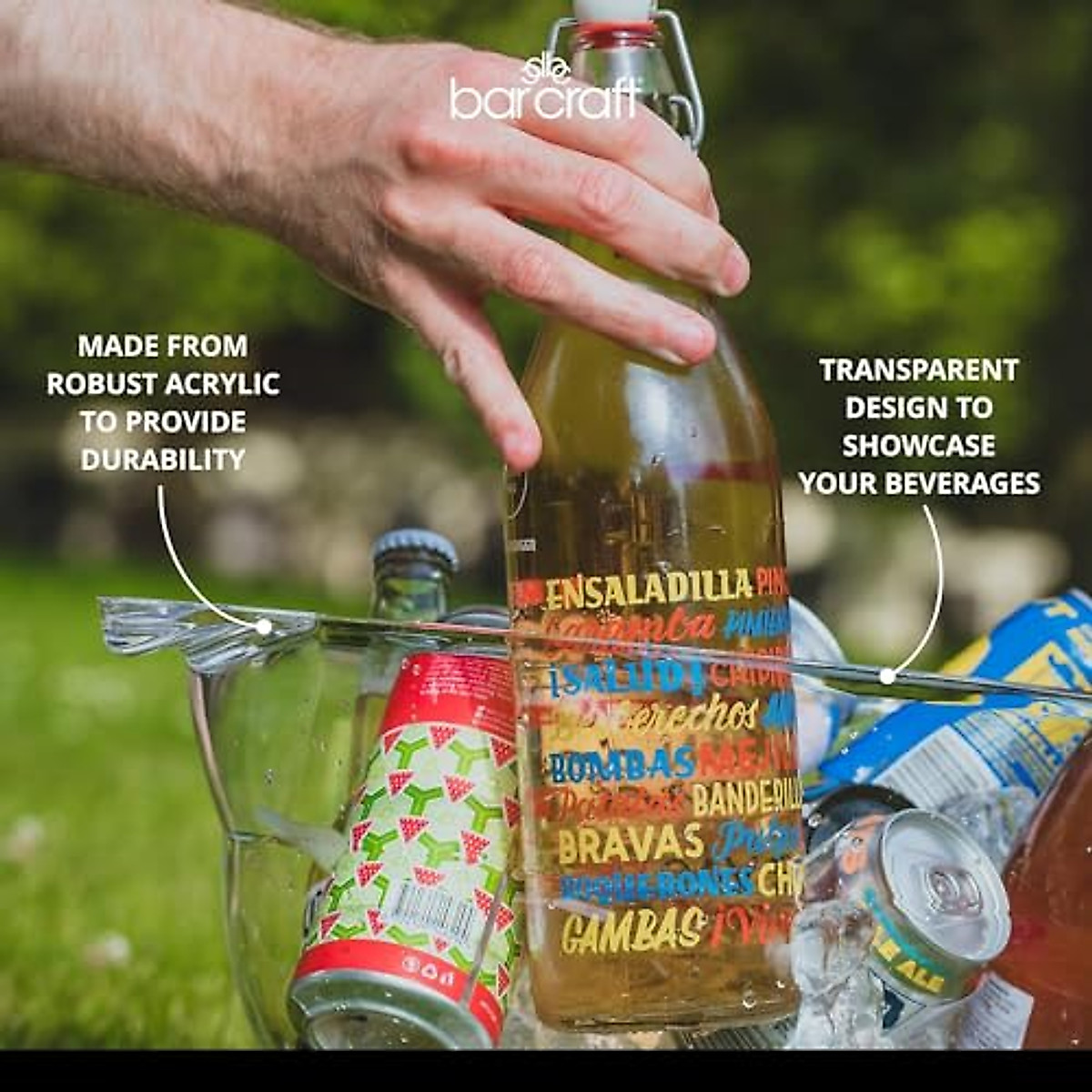 BarCraft Large Drinks Cooler Bucket, Acrylic, 10 l, Transparent