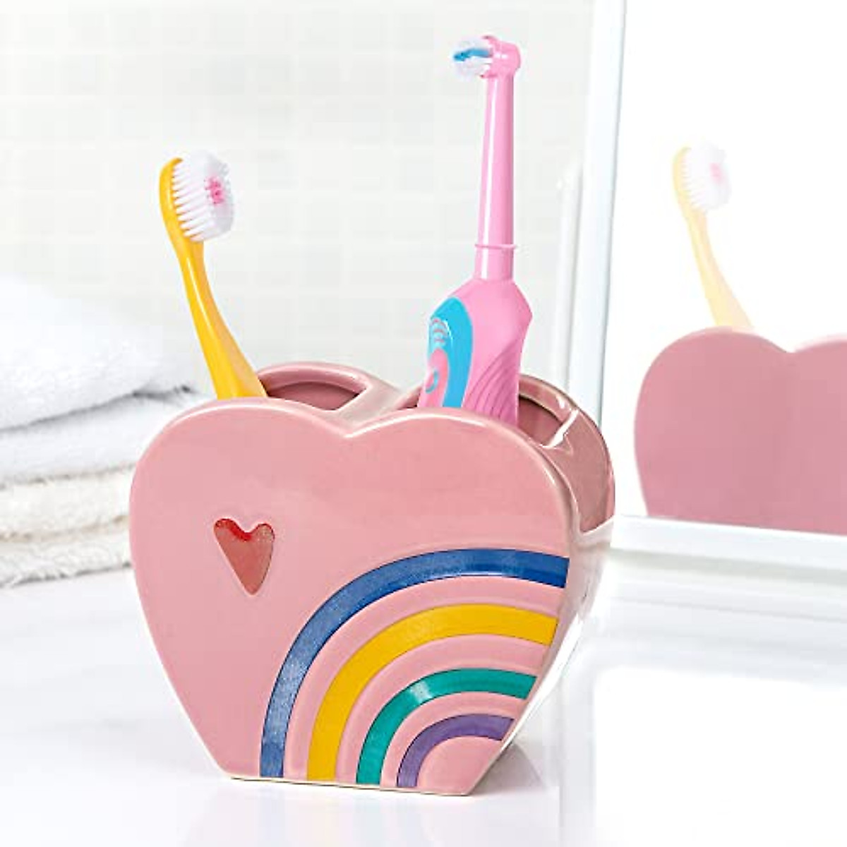Allure Home Creation Rainbow Hearts 4-Piece Ceramic Bathoom Accessory Set