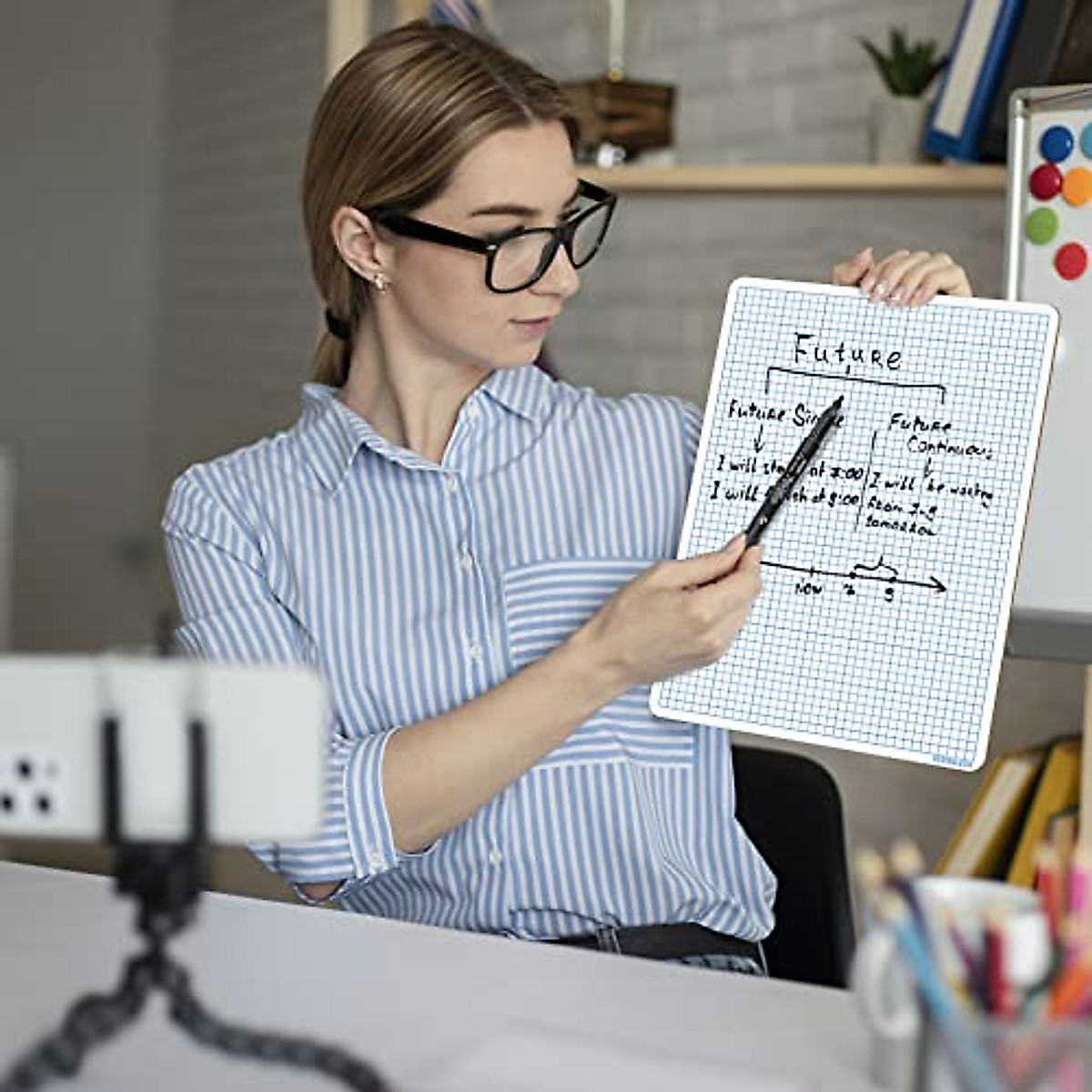 SCRIBBLEDO Dry Erase Graph Whiteboard 9" x 12" Double Sided Dry Erase Board with Grid for Home, School, Classroom, Kids and Students Portable Grid Board for Graphing and Geometry