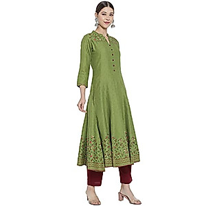 Yash Gallery Women's Rayon Floral Print Anarkali Kurta (Green)