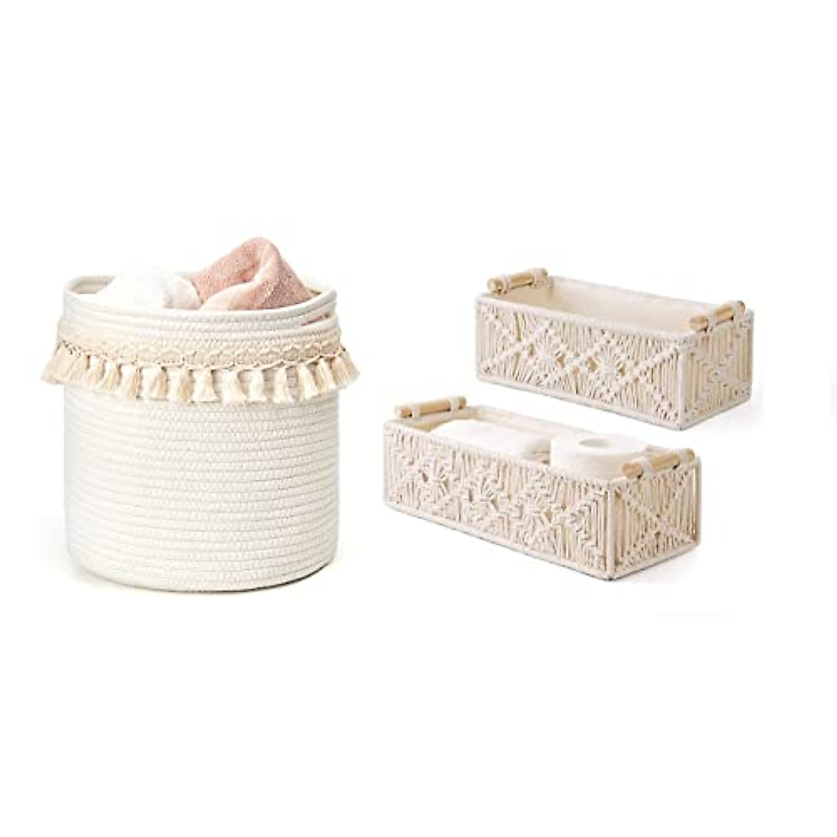 Mkono Macrame Storage Baskets Boho Decor Box Nursery Baby Basket, Set of 3