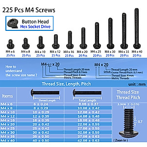 iexcell 675 Pcs M4 x 6/8/10/12/16/20/25/30/35/40 Alloy Steel 10.9 Grade Hex Socket Button Head Cap Screws Bolts Nuts Washers Assortment Kit, Black Oxide Finish