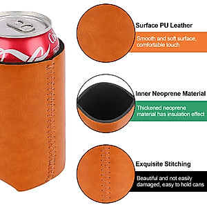 SIDESUGAR PU Leather 12oz Can Cooler Sleeve Soda Pop Cans Coolers Sleeves Beverage Insulator Holder Beer Bottles Coolers 12 OZ Standard Beer Can Sleeves Holders 4 Pack - Black/Orange/Red/Blue