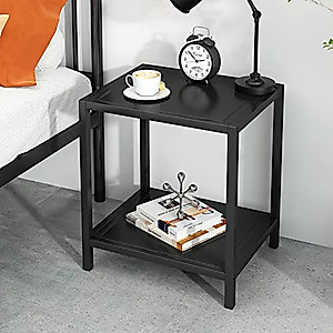 NEW JETO End Table Modern Small 2 Tier Side Table Nightstand/Easy Assembly Living Room Tables-European Wrought Iron Style Square Coffee Table