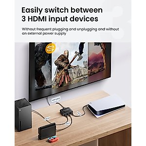 HDMI Switch 3 in 1 Out 4K@60Hz Aluminum Alloy【with 4FT HDMI 2.0 Cable】, avedio links 3x1 HDMI Multi Port Switch, 3 Way HDMI Selector Switcher Support HDCP 2.2, HDR 10, for Fire TV Stick, PS5
