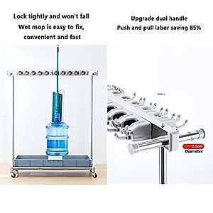 LOJOO Floor Standing Movable Mop Broom Holder Utility Racks, Put Wet mops Cleaning Tool Rack Stainless, Cleaning Tool Cart Storage, for Schools Hospitals Factories Hotels Restaurant