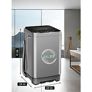 KRIB BLING 25 lbs Full Automatic Washing Machine with LED Display Compact Washing Machine with Drain Dump, 10 Wash Programs and 8 Water Levels Ideal for Dorms, Apartments, RV, Grey