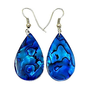 Swimmi Blue Paua Abalone Earrings, Handmade Teardrop Natural Abalone Shell Earrings for Women, Dangle Drop Seashell Earrings Fashion Jewelry GA249-A