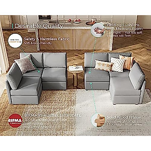 LINSY HOME Modular Sectional Sofa, Convertible U Shaped Sofa Couch with Storage, Memory Foam, Modular Sectionals with Ottomans, 6 Seat Oversized Sofa Couch with Chaise for Living Room, Grey