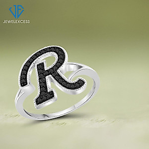 JEWELEXCESS Black Diamond Accent Sterling Silver A TO Z Initial Spell it Out Ring
