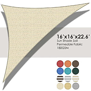 ECOOPTS 16'x16'x23' Sun Shade Sail Right Triangle Canopy Cover for Outdoor Patio Pergola Backyard Garden 180GSM HDPE Fabric 95% UV Blockage (Beige)