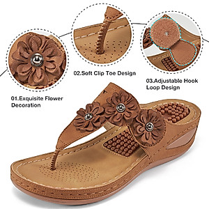 FUDYNMALC Sandals Women Wedge Shoes: Summer Dressy Womens Flip Flops Comfortable Orthopedic Platform Sandals Casual Walking Wedges Brown