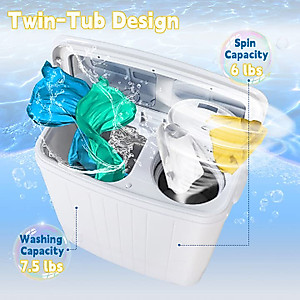 Greenvelly Portable Washing Machine Washer, 17.6 Lbs Small Mini Twin Tub Washer and Dryer Combo, Compact Laundry Clothes Washer, Automatic Wash and Spin Cycle for Apartment RV Dorm Camping (Blue Glass)