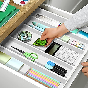 ROYAL CRAFT WOOD Luxury Bamboo Kitchen Drawer Organizer - Silverware Organizer - Utensil Holder and Cutlery Tray with Grooved Drawer Dividers for Flatware and Kitchen Utensils (5 Slot, White)