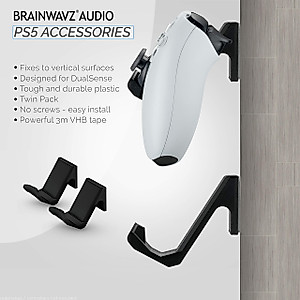 BRAINWAVZ Game Controller Wall Mount (2 Pack) for PS5 DualSense Holder Hanger Stand bracket for Playstation PS5 Gamepad, No Screws, Strong VHB Adhesive (Black)
