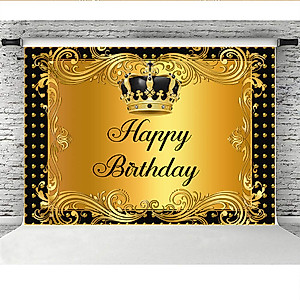 Lofaris Royal Little Prince Party Backdrop Black and Gold Crown Curtain Happy Birthday Background Little Boy First Birthday Party Decoration Supplies Cake Table Banner7x5ft