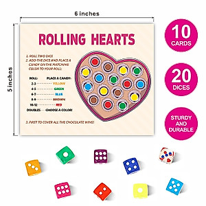 DYIRBIIY 5" x 6" Rolling Hearts Party Kids Table Game | Happy Easter Roll The Dice Game| Dice Game for Kids | 10 Play Cards 20 Colored Dices -TZYX-B03