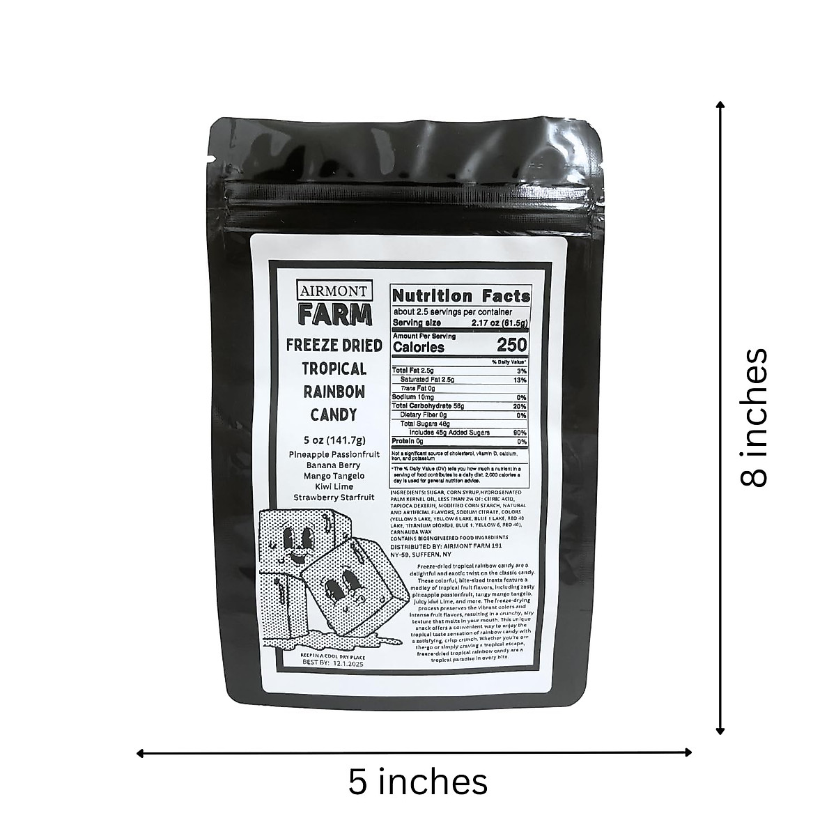 Freeze Dried Candy Tropical Rainbow Candy 5oz - Ships In Box - Deliciously Crunchy, Intense Flavor, Lightweight Snack - Resealable Bag (Tropical 5oz)