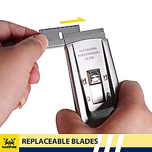 MANUFORE Portable Multi-Purpose Stainless Steel Razor Scraper for Cleaning Glass, Stove-top, Window, Floor with 10 Stainless Steel Blades