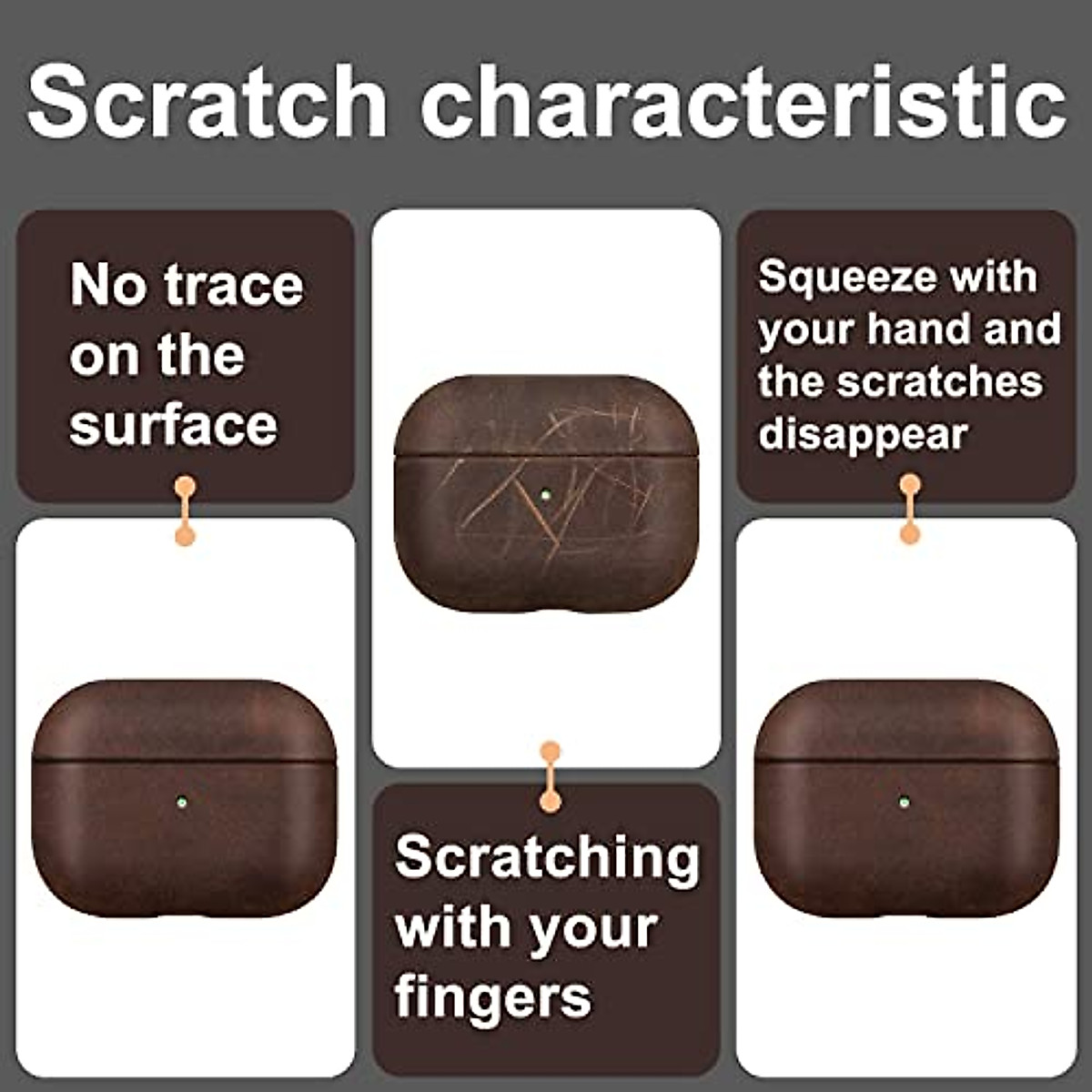 AirPods Pro Leather Case Cover, MAOGOAM Genuine Vintage Oil Wax Crazy Horse Cowhide Leather Case Cover for Airpods Pro 2019, Indiana Jones Style, Handcrafted Fully, The Front LED Visible, Dark Brown