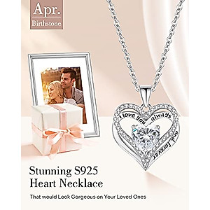 S925 Sterling Silver Necklace for Women, Birthday Necklaces Gifts for Wife Girlfriend, Wedding Anniversary Jewelry 18K White Gold Filled, Unique Love Gift for Her, April