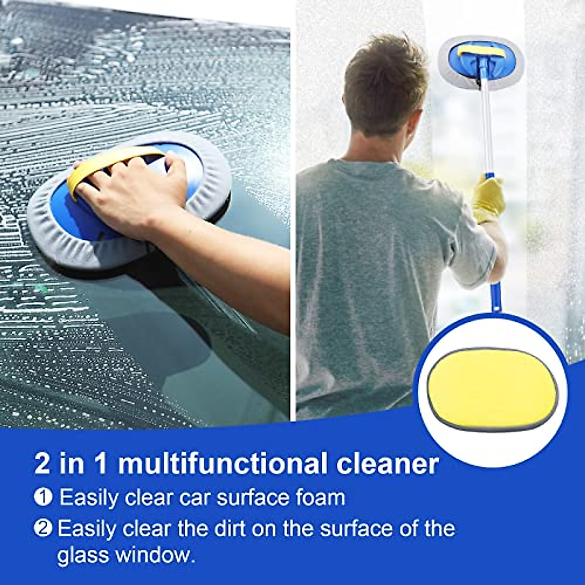 Conliwell 41" Microfiber Car Wash Brush with Long Handle Car Washing Mop Kit Mitt Sponge Car Cleaning Supplies Kit Duster RV Washing Car Brush Accessories, 1 Chenille Scratch-Free Replacement Head…