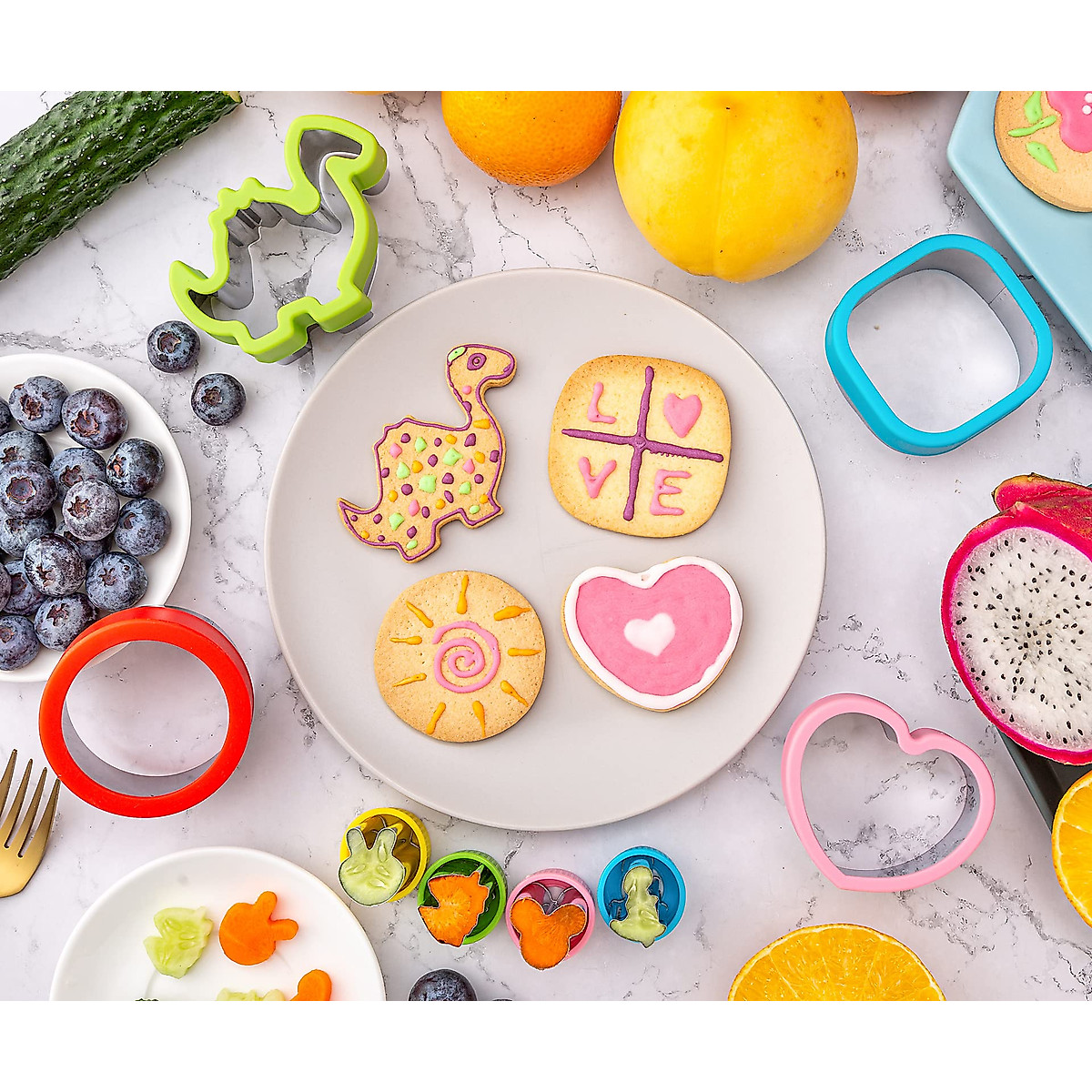 Sandwich Cutter for Kids 22 Piece (MEDIUM), Nifogo Cookie Cutters and Sealer Set, Bread Decruster Pancake Maker Heart Square Circle Dinosaur Shape DIY Mold for Boys Girls