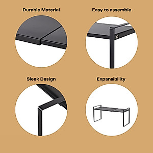 Stackable Cabinet Shelf Organizers, Expandable Kitchen Countertop Organizer - Multi-Functional Cabinet Shelves, Heavy Duty Non-Slip Shelf Riser for Kitchen Pantry, Bathroom, Bedroom Organization