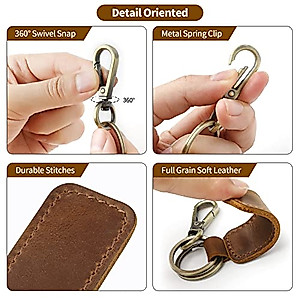 Jack&Chris Genuine Leather Car Keychain, Universal Key Fob Keychain, Leather Key Chain Holder for Men and Women, 2 Keyrings and Carabiner Clip, JC306-Green