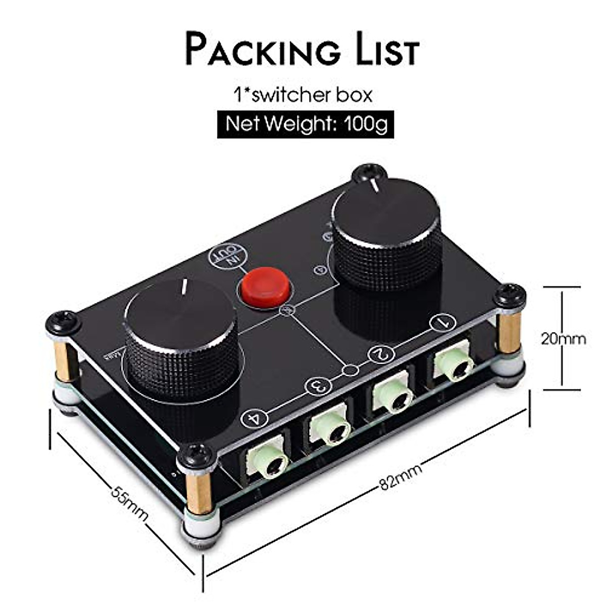 Little Bear MC104 Mini Audio Switcher, 4-Way 3.5mm AUX Stereo Passive Selector, Switch Box Splitter for PC/Player/Headphone/Amplifier/Speaker