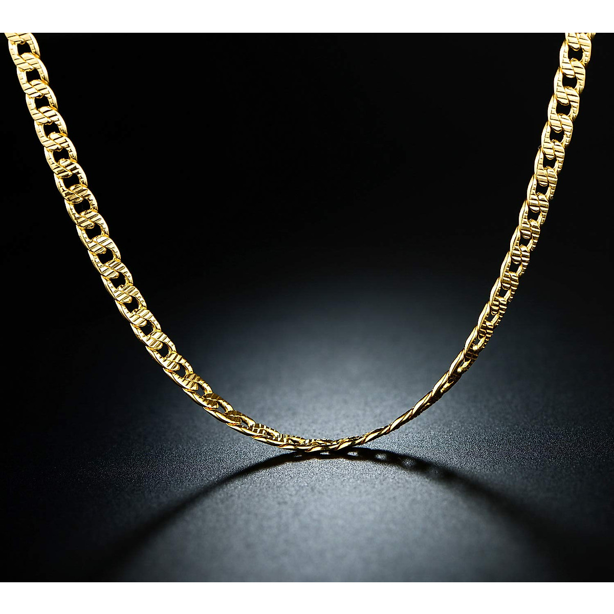 Barzel 18k Gold Plated Diamond Cut Cuban Link Chain Necklace 5MM (24, Diamond Cut CU100)