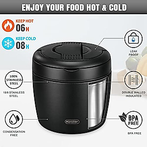 wiwens Thermo Food Jar for Hot Food Adults 32OZ Soup Thermo Lunch Containers Wide Mouth Vacuum Insulated Stainless Steel Leakproof Bento Box with Spoon (Black)