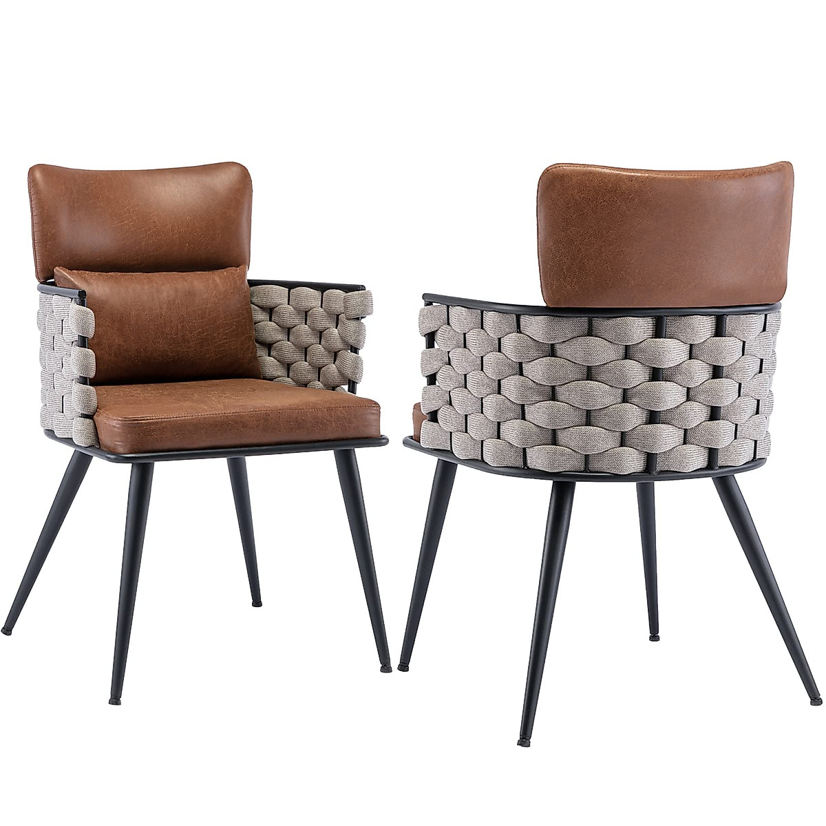 BFZ Dining Chairs Set of 2, Mid-Century Modern Dining Chairs with Metal Legs, Faux Leather Woven Dining Chairs for Dining Room, Kitchen, Living Room