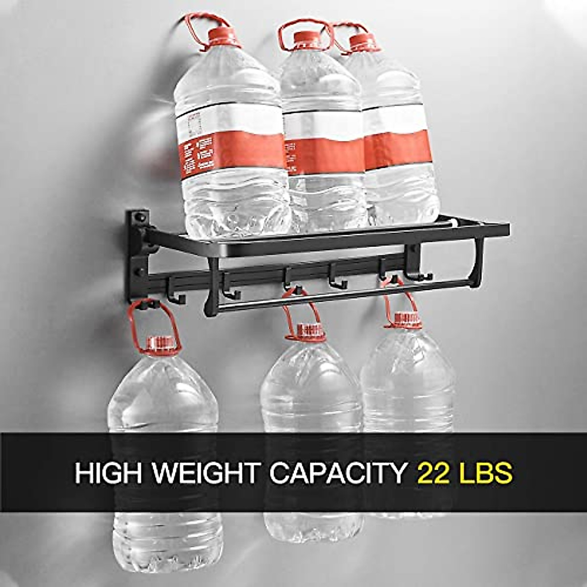 MUSTORN Towel Rack Wall Mount for Bathroom with Towel Bar and Hooks 23.6 in Foldable Towel Shelf Lavatory Towel Organizer Matte Black