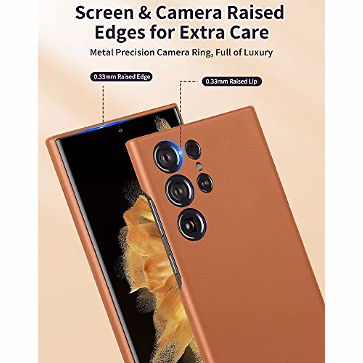 DDJ Samsung Galaxy S23 Ultra Case, Thin Full Leather Wrap, Shockproof, Classic Slim Design, Raised Screen & Camera Protection, Brown