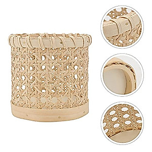Cabilock Rattan Woven Pen Holder Hand Woven Wicker Sundries Basket Makeup Brush Holder Organizer Utensil Caddy Basket Silverware Holder (Wood)