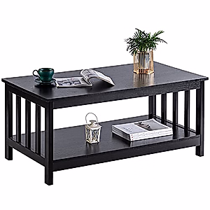 ChooChoo Mission Coffee Table, Black Wood Living Room Table with Shelf, 40 Black