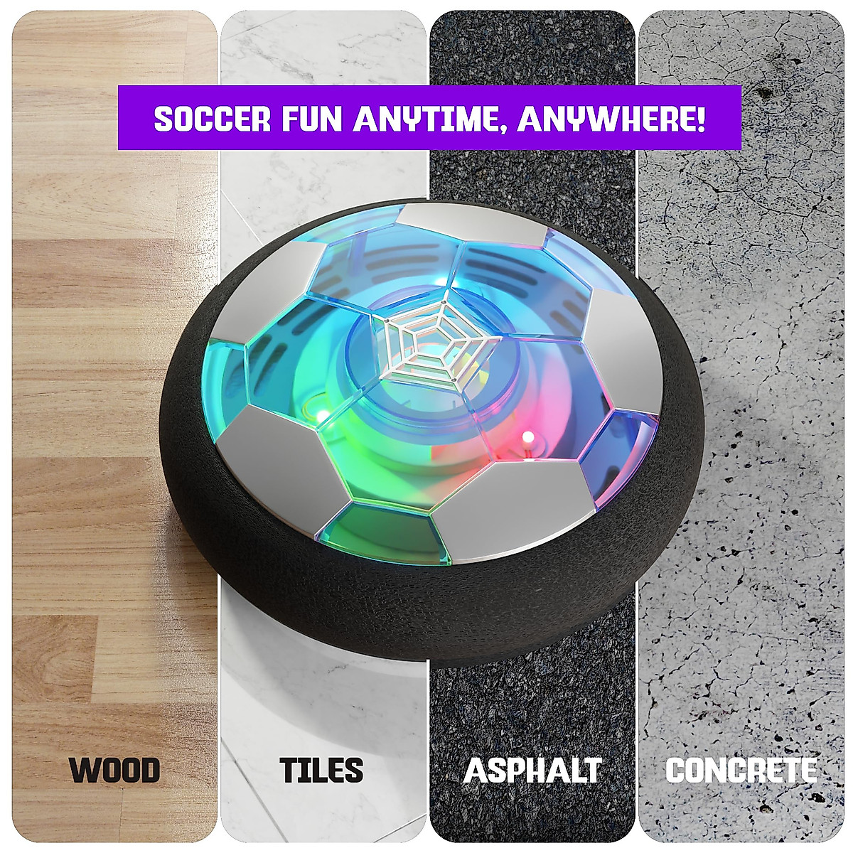 Hover Soccer Ball for Kids - Boy Birthday Gifts - Indoor Toy Games Easter Gift for Boys Age 6, 7, 8, 9, 10, 11, 12 Year Old - Light-Up Toys Game for Kid - 6-8, 8-12 - Gift for 8 Year Olds (Single)