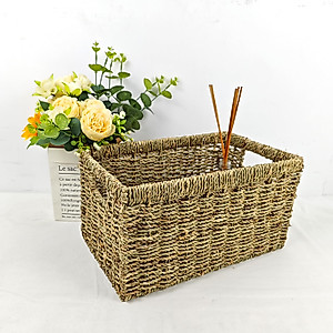 Storage Basket, Seagrass Storage Baskets, Home Hand-Woven with Built-In Handle, Rectangular Seagrass Basket 13.25x8.3x7 Inches（2PCS)