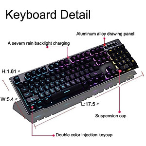 Rechargeable Keyboard and Mouse,Suspended Keycap Mechanical Feel Backlit Gaming Keyboard Mouse Set-Wireless 2.4G Drive Free,Adjustable Breathing Lamp,Anti-ghosting,12 Multimedia Keys (Black-RGB)