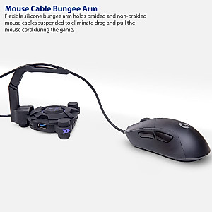 Narfi Gaming Mouse Bungee Stand - Blue LED - 4 Port USB 3.0 Hub with Active Power - AC 5V Power Adapter Is Included - PC; Mac; Linux